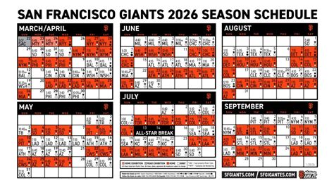 Printable Schedule 2026 San Francisco Giants