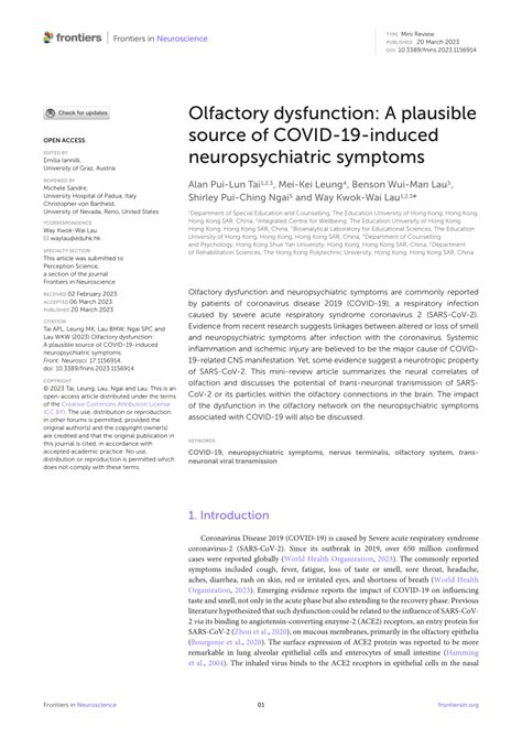 Pdf Olfactory Dysfunction A Plausible Source Of Covid 19 Induced
