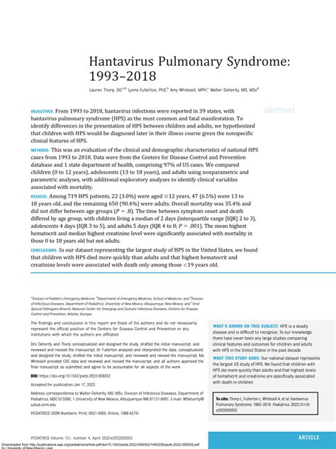 Pdf Hantavirus Pulmonary Syndrome 1993 2018