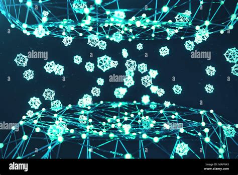 Blue Glowing Synapse Artificial Neuron In Concept Of Artificial