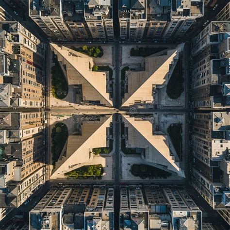 Aerial View Of A City Block With A Symmetrical Layout Featuring Four