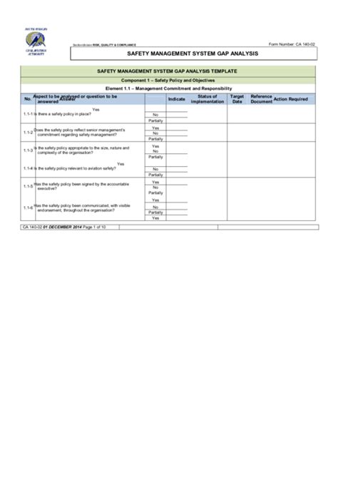 Safety Management System Gap Analysis Template Printable Pdf Download