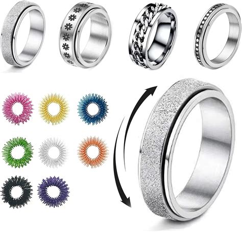 4 Pcs Spinner Fidget Rings For Anxiety Relief Stainless Steel Ring