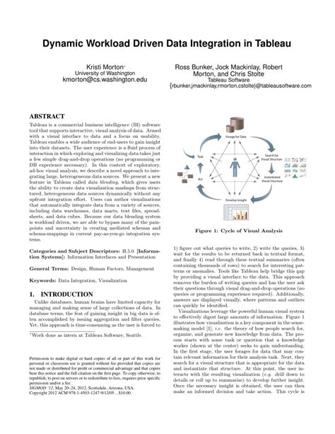 Pdf Dynamic Workload Driven Data Integration In Tableau