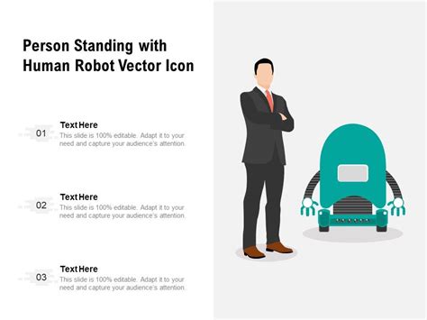 Person Standing With Human Robot Vector Icon Ppt PowerPoint Presentation Outline Professional PDF
