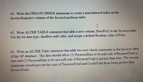 Solved Write The CREATE INDEX Statements To Create A Chegg