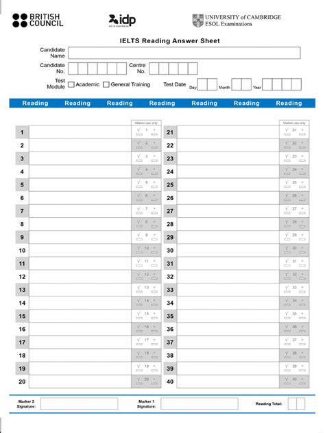 Ielts Answer Sheet Reading Pdf