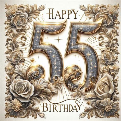 Premium Photo Elegant 55th Birthday Greeting Adorned With Flowers And