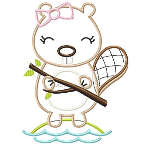 Lil Beaver Applique Set Embroidery Machine Design