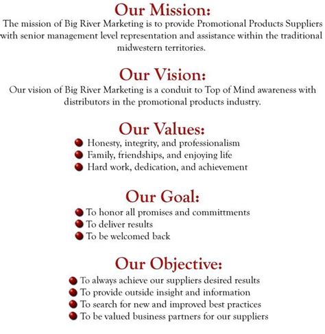 A Red And White Brochure With The Words Our Mission Our Vision Our Value