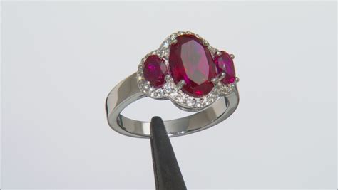 Red Lab Created Ruby Rhodium Over Silver Ring 5 14ctw Auh226 Jtv