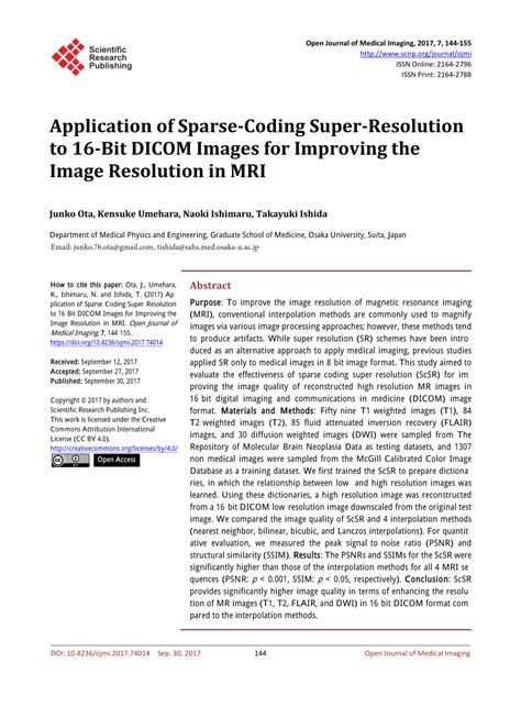 Pdf Application Of Sparse Coding Super Resolution To 16 Bit Dicom