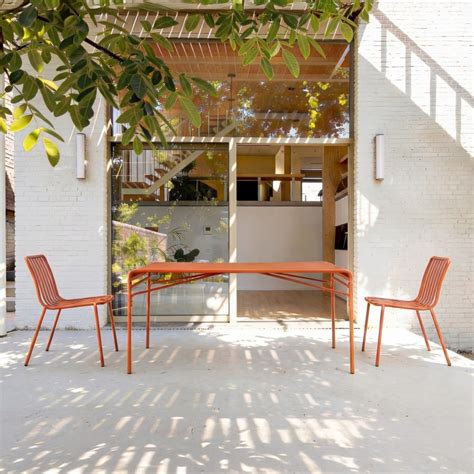 Rectangular Garden Table In Orange Metal Seats 46 Garden Garden