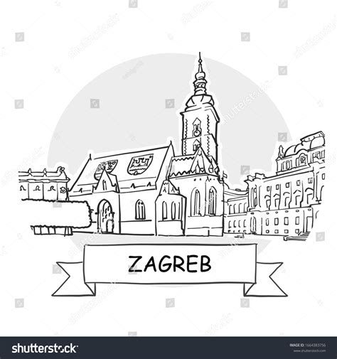Zagreb Cityscape Vector Sign Line Art Stock Vector Royalty Free