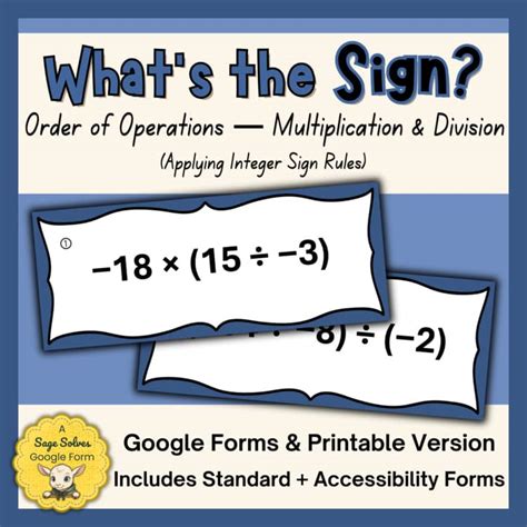 Whats The Sign — Order Of Operations — Multiplicationdivision