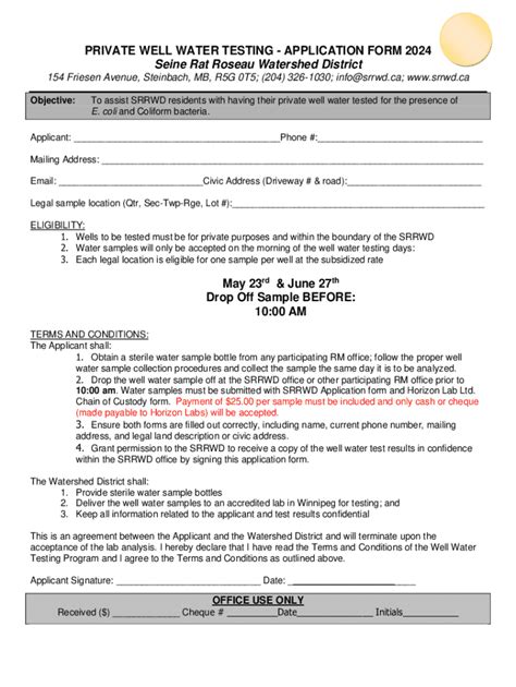 Fillable Online Private Well Water Testing Application Form 2024 Fax