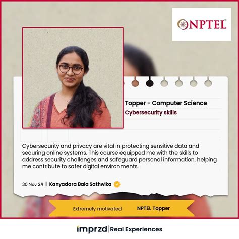 Sathwika Kanyadara On Linkedin Cybersecurity Privacy Nptel