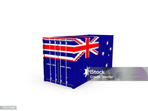 그림자와 흰색 배경에 호주 플래그와화물 컨테이너의 3d 그림입니다 배달 운송 운송 화물 운송 경제에 대한 스톡 사진 및 기타 이미지 Istock