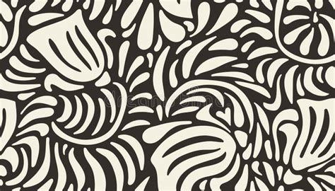 Black And White Hand Drawn Minimal Abstract Organic Shapes Seamless