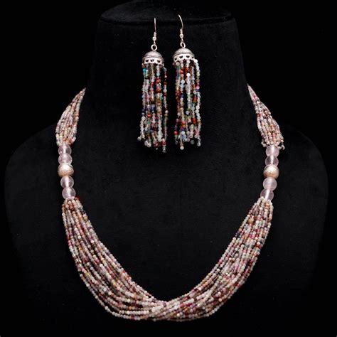 925 Silver Multi Sapphire Colour Beaded Necklace Set Etsy