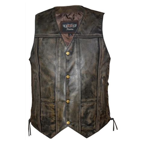 Mens Brown 6 Pocket Leather Vest Hudson Leather