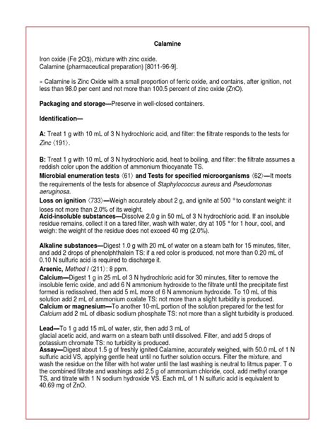 Usp Monographs Calamine Pdf Zinc Oxide Zinc