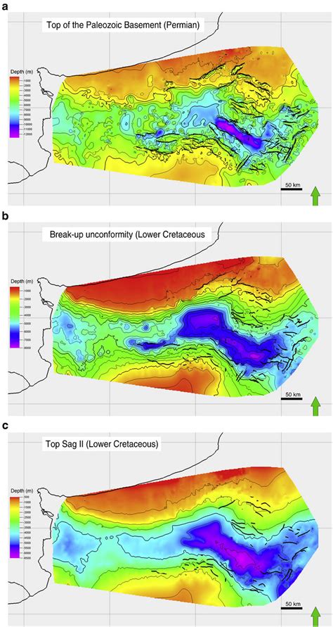A I Depth Converted Maps Depicting The Structure Of The Main Syn Rift Download Scientific