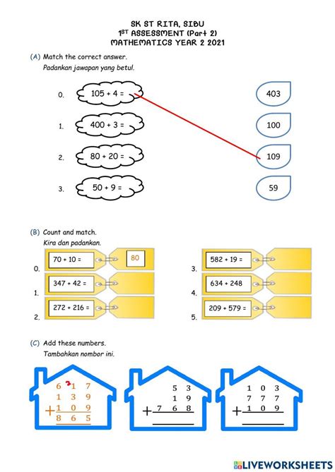 26072021 Math Yr2 Assessment 2 Worksheet Live Worksheets