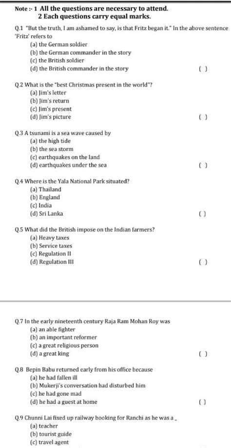 Note 1 All The Questions Are Necessary To Attend 2 Each Questions Car