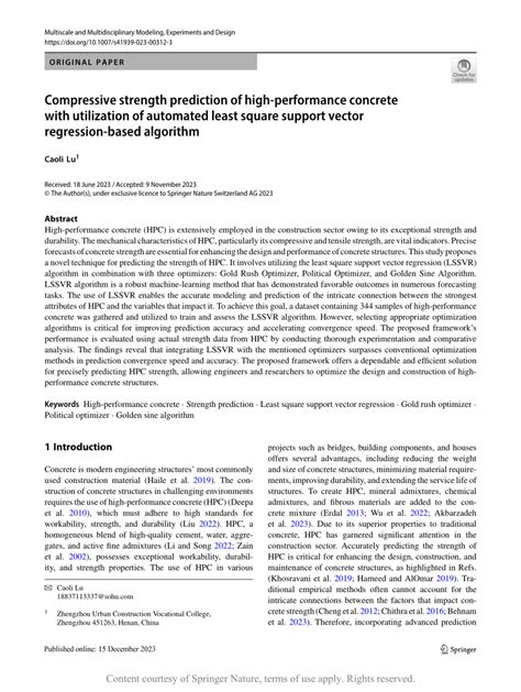 compressive strength prediction of high performance concrete with