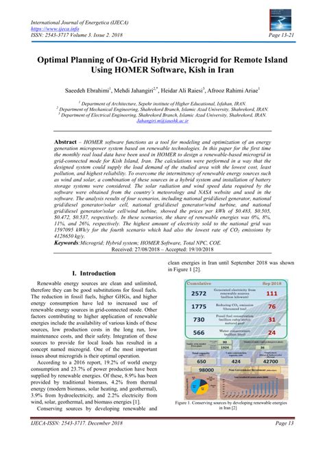 Pdf Optimal Planning Of On Grid Hybrid Microgrid For Remote Island Using Homer Software Kish