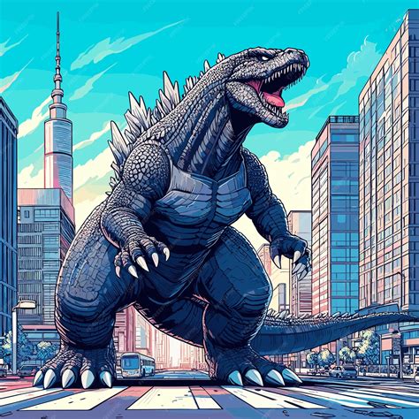 Godzilla Attacking The City Vector Illustration Premium Ai Generated