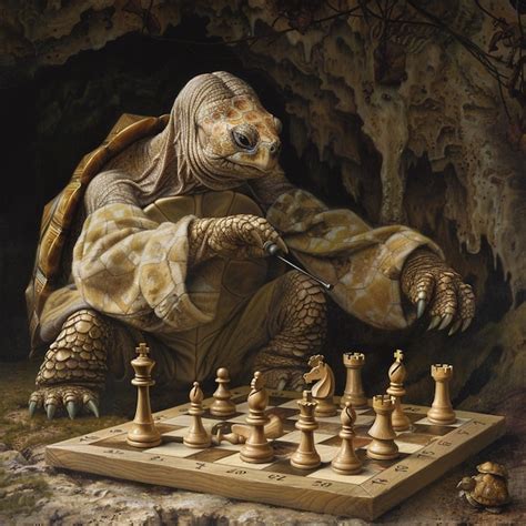Turtle Playing Chess With Bishop Premium Ai Generated Image
