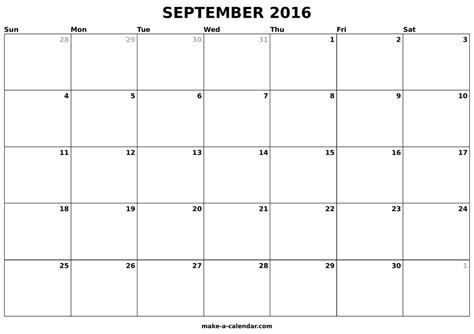 September 2016 Calendar — Printable Pdf With Holidays