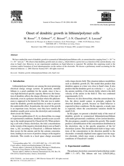 Pdf Onset Of Dendritic Growth In Lithiumpolymer Cells