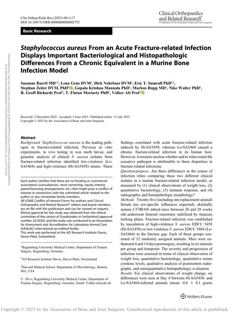 Pdf Staphylococcus Aureus From An Acute Fracture Related Infection