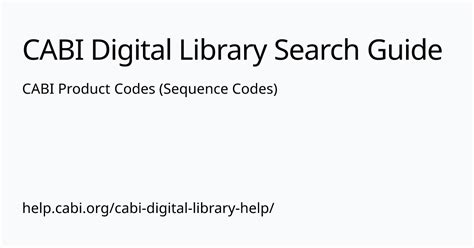 cabi product codes sequence codes cabi digital library search guide