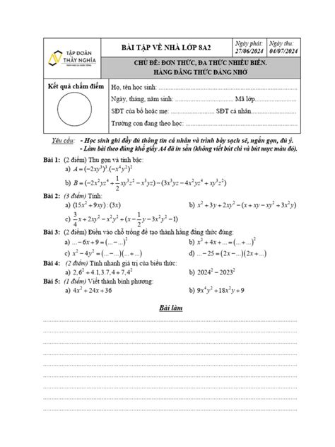 1 1 Bt8a2 27 06 2024 Don Thuc Da Thuc Nhieu Bien Hang Dang Thuc Dang Nho Pdf