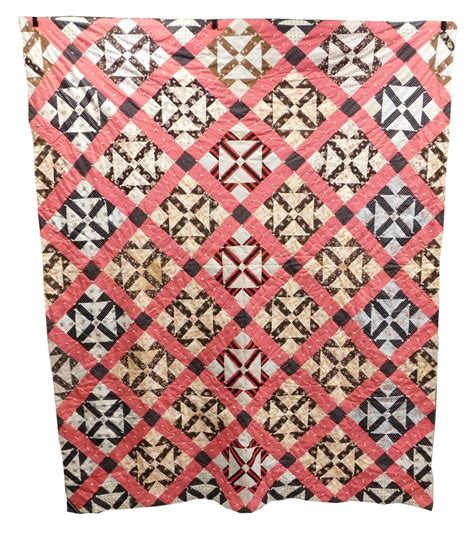 Bid Now Textile Pieced Cotton Patchwork Comforter C 1900 Pink And