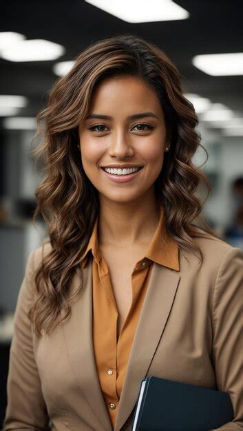 Premium Ai Image A Beautiful Female Office Worker Smiling