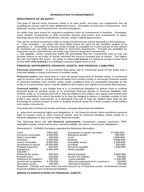 Understanding Investment Types And Classifications Pdf Derivative