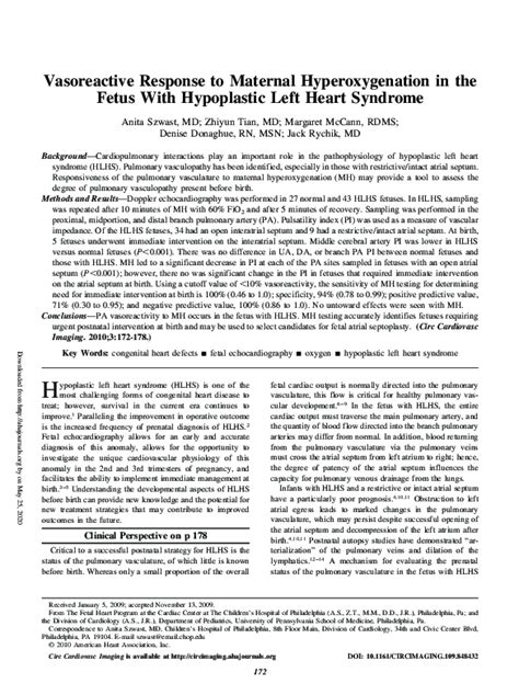 Pdf Vasoreactive Response To Maternal Hyperoxygenation In The Fetus With Hypoplastic Left