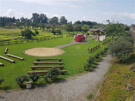 Ancient History View Of Ancient Roman Encampment On Green Grass At