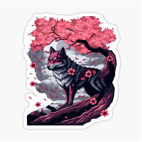 Wolf In A Sakura Forest Sticker For Sale By Kakemo Redbubble