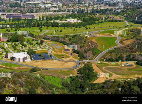 Aerial View Of The Forest Lawn Cemetery At Hollywood Hills In Los