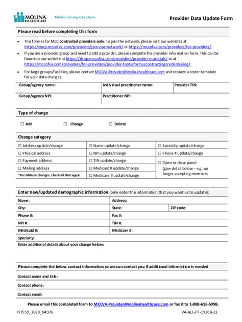 Fillable Online Provider Data Update Form Provider Data Update Form
