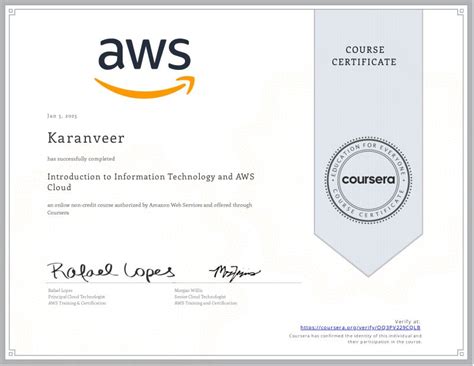 Aws Cloudcomputing Coursera Lifelonglearning Upskilling Informationtechnology Karanveer L