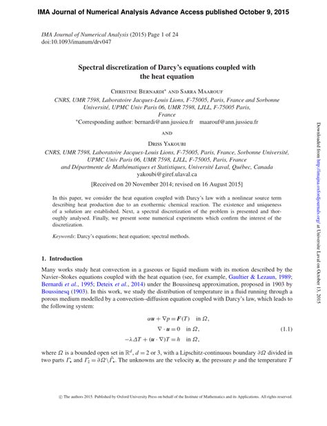 Pdf Spectral Discretization Of Darcys Equations Coupled With The Heat Equation