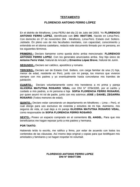 Testamento Pdf Documento De Identidad Perú