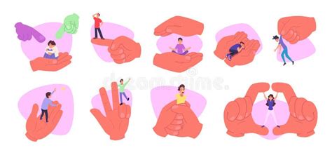Tiny People In Big Hands Concept Psychological Pictures With Hands